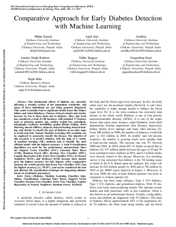 Pdf Comparative Approach For Early Diabetes Detection With Machine
