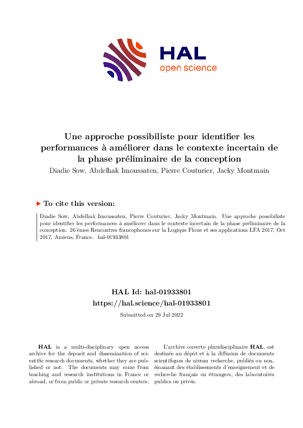 (PDF) Une approche possibiliste pour identifier les performances à ...