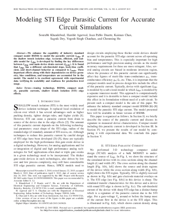 (PDF) Modeling STI Edge Parasitic Current for Accurate Circuit Simulations