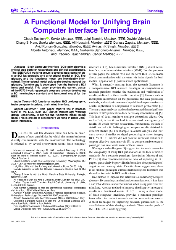 (PDF) A Functional Model for Unifying Brain Computer Interface Terminology