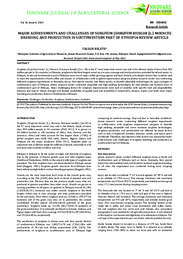 Pdf Major Achievements And Challenges Of Sorghum Sorghum Bicolor [l