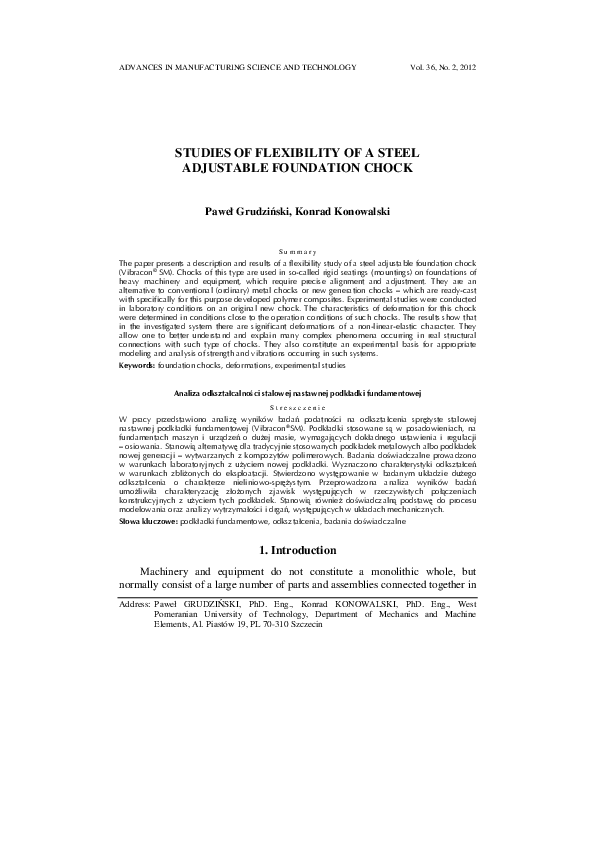 (PDF) Studies of Flexibility of a Steel Adjustable Foundation Chock