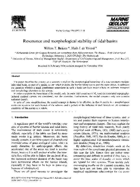 (PDF) Resonance and morphological stability of tidal basins