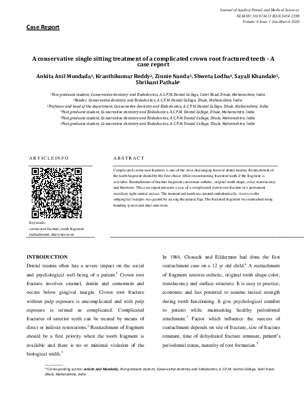 (PDF) A conservative single sitting treatment of a complicated crown ...