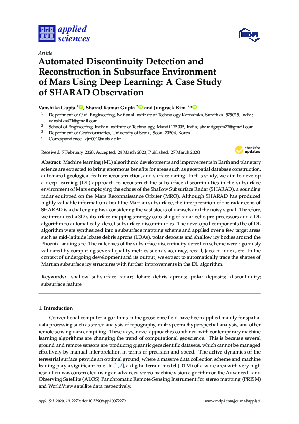 Pdf Automated Discontinuity Detection And Reconstruction In Subsurface Environment Of Mars