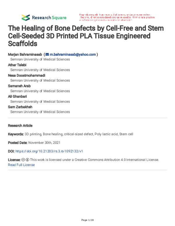 (PDF) The Healing of Bone Defects by Cell-Free and Stem Cell-Seeded 3D ...