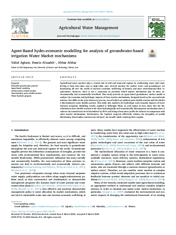 (PDF) Agent-Based hydro-economic modelling for analysis of groundwater ...