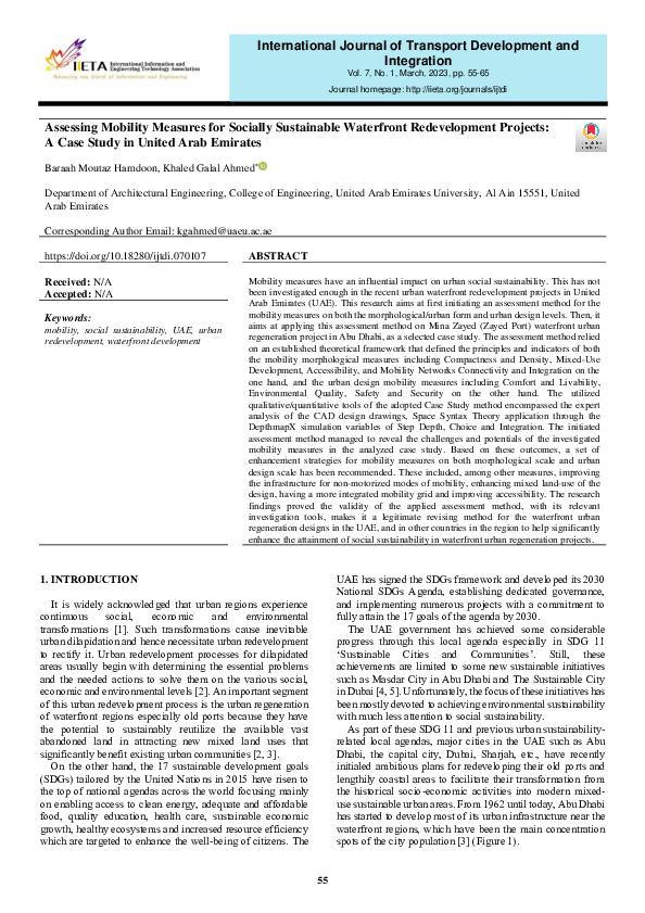 (PDF) Assessing Mobility Measures for Socially Sustainable Waterfront ...