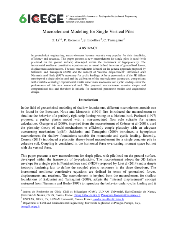 (PDF) Macroelement modeling for single vertical piles