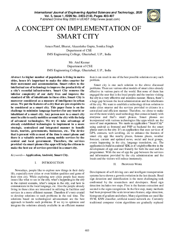 (PDF) A Concept on Implementation of Smart City