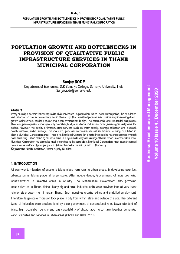 (PDF) Population Growth and Bottlenecks in Provision of Qualitative Public Infrastructure ...