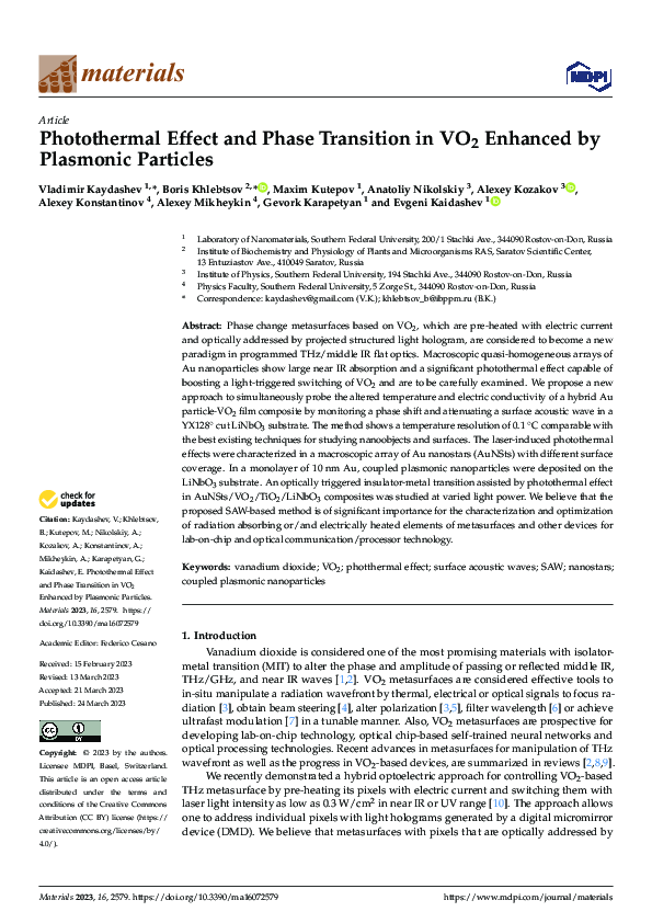 (PDF) Photothermal Effect and Phase Transition in VO2 Enhanced by ...