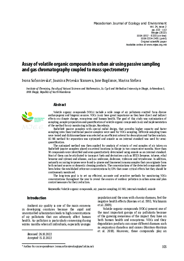 (PDF) Assay of volatile organic compounds in urban air using passive ...