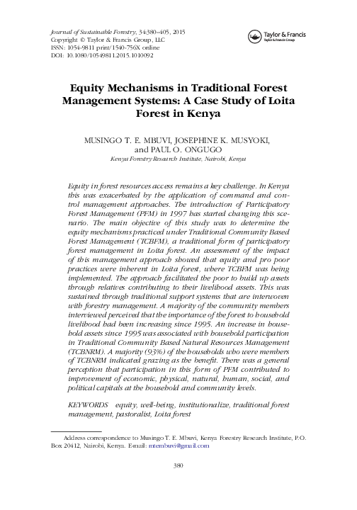 (PDF) Equity Mechanisms in Traditional Forest Management Systems: A ...