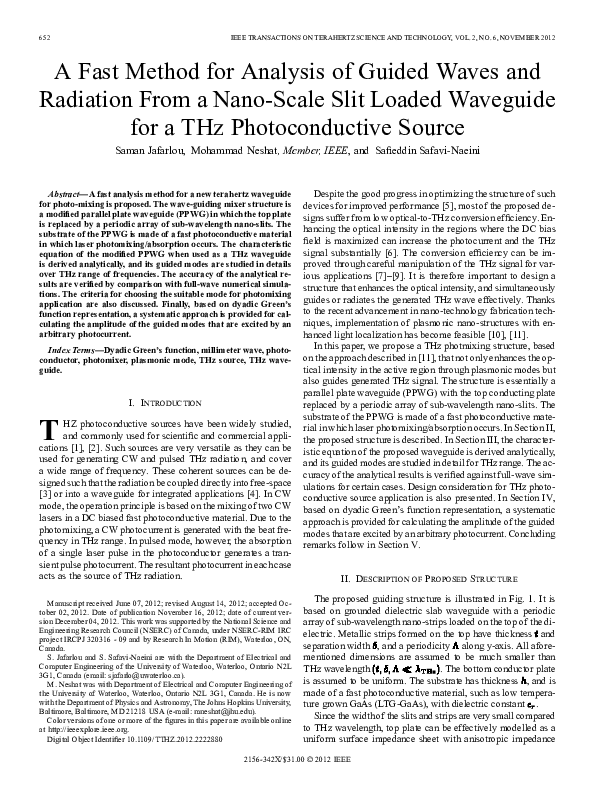 (PDF) A Fast Method for Analysis of Guided Waves and Radiation From a Nano-Scale Slit Loaded ...