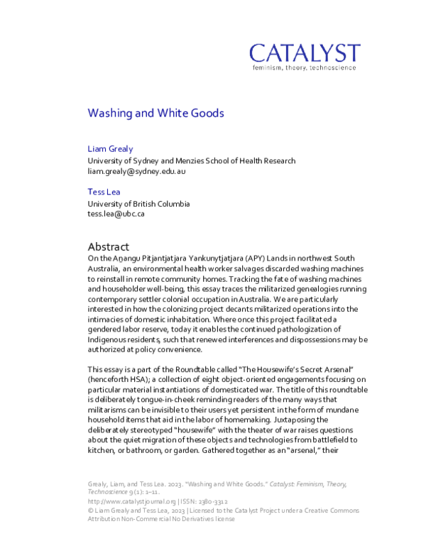 (PDF) 2023, "Washing and White Goods", Catalyst | Liam Grealy ...