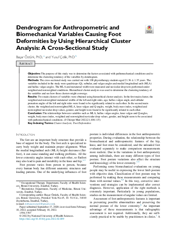 (PDF) Dendrogram for Anthropometric and Biomechanical Variables Causing Foot Deformities by ...