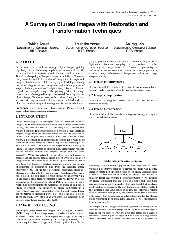 (PDF) A Survey on Blurred Images with Restoration and Transformation Techniques | Himanshu Yadav ...