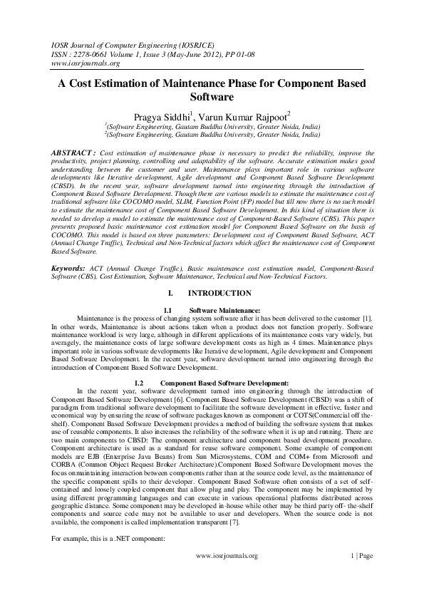 (PDF) A Cost Estimation of Maintenance Phase for Component Based Software