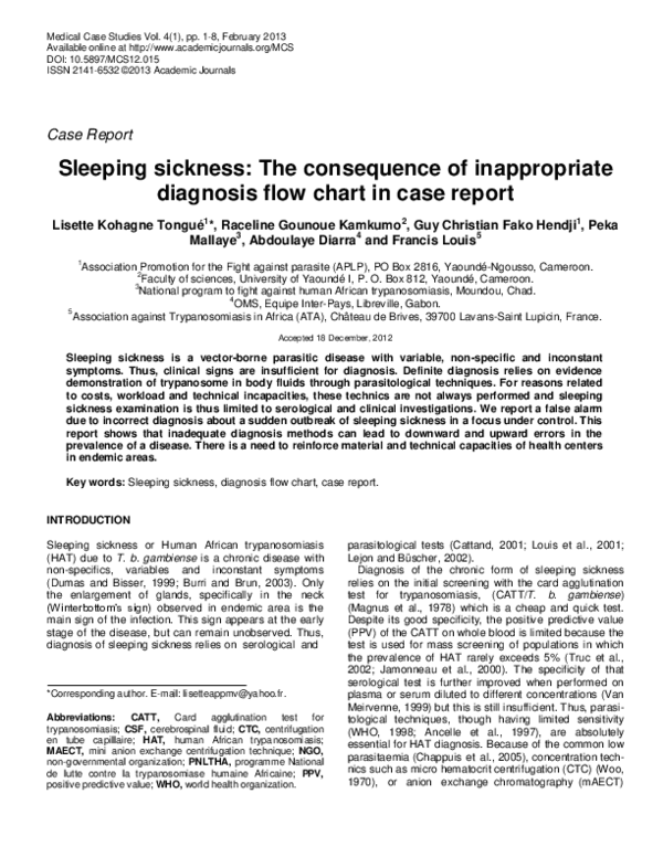 (PDF) Sleeping sickness: The consequence of inappropriate diagnosis ...