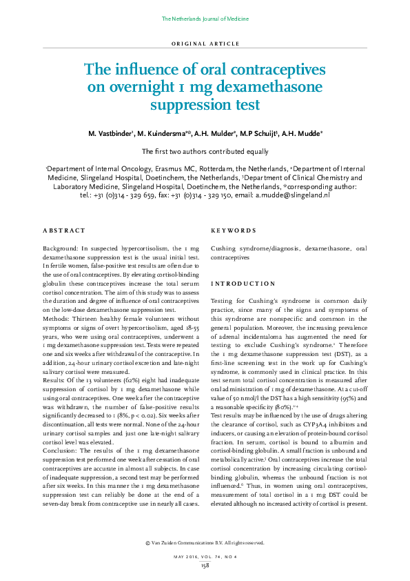 (PDF) The influence of oral contraceptives on overnight 1 mg ...