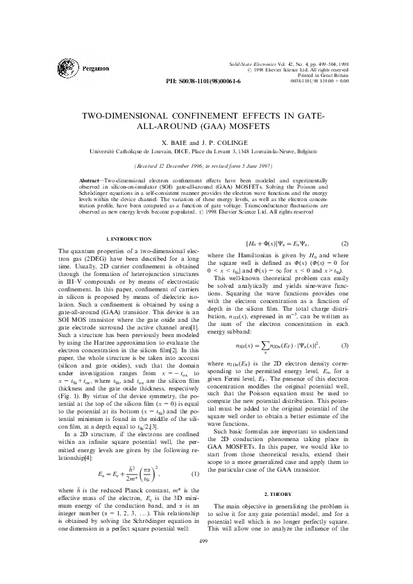 (PDF) Two-dimensional confinement effects in gate-all-around (GAA) MOSFETs