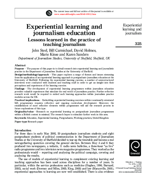 (PDF) Experiential learning and journalism education