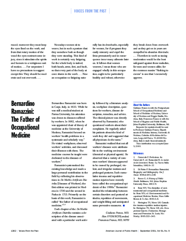 (PDF) Bernardino Ramazzini: The Father of Occupational Medicine