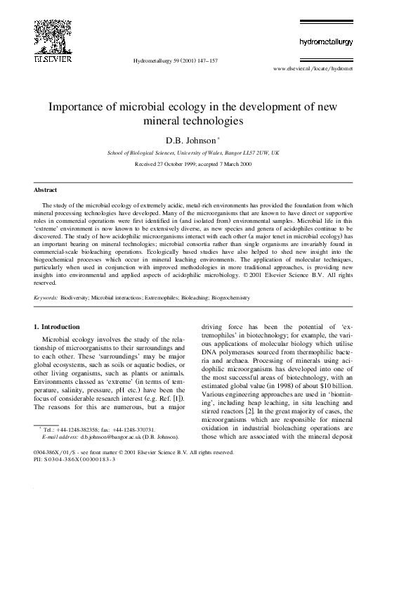 (PDF) Importance of microbial ecology in the development of new mineral ...