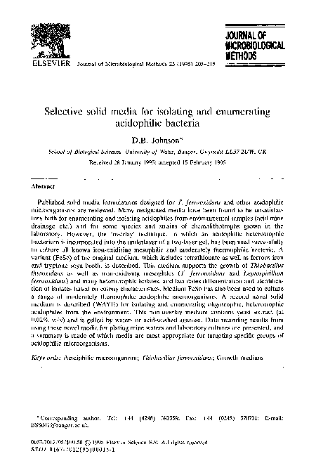 (PDF) Selective solid media for isolating and enumerating acidophilic ...