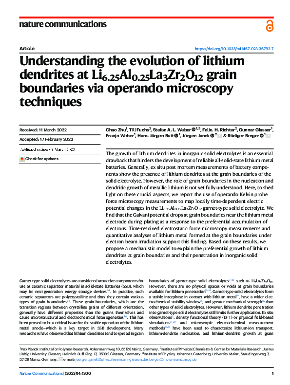 (PDF) Understanding the evolution of lithium dendrites at Li6.25Al0 ...