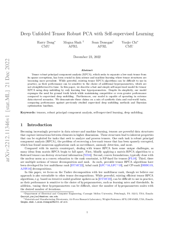 (PDF) Deep Unfolded Tensor Robust PCA with Self-supervised Learning