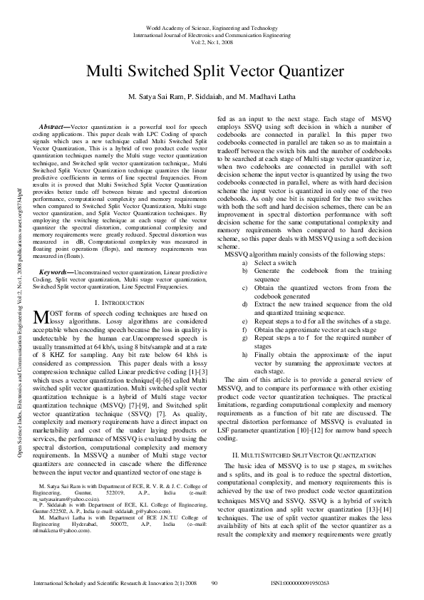 (PDF) Multi Switched Split Vector Quantizer | sai ram - Academia.edu