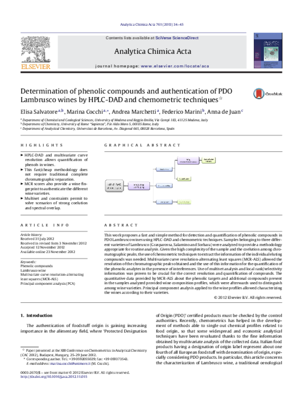 (PDF) Determination of phenolic compounds and authentication of PDO Lambrusco wines by HPLC-DAD ...