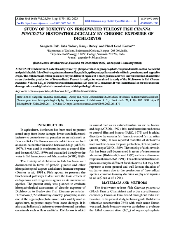 (PDF) Study of toxicity on freshwater teleost fish Channa punctatus ...
