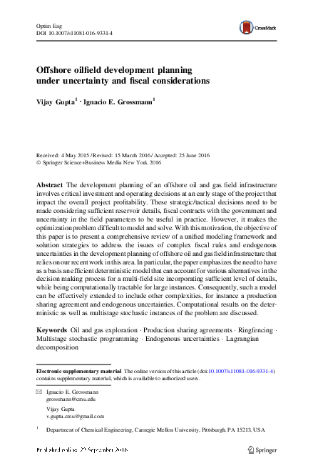 (PDF) Offshore oilfield development planning under uncertainty and ...
