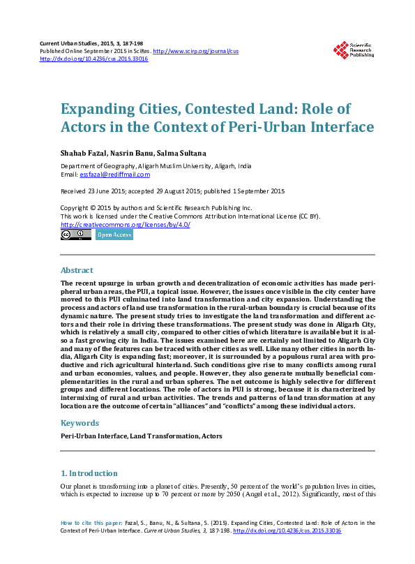(PDF) Expanding Cities, Contested Land: Role of Actors in the Context ...