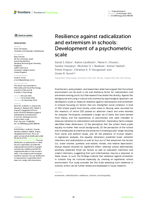 (PDF) Resilience against radicalization and extremism in schools ...