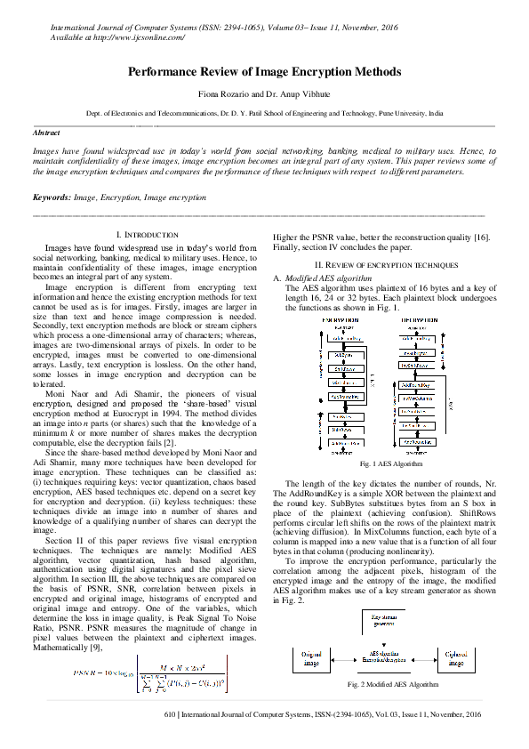 (PDF) Performance Review of Image Encryption Methods