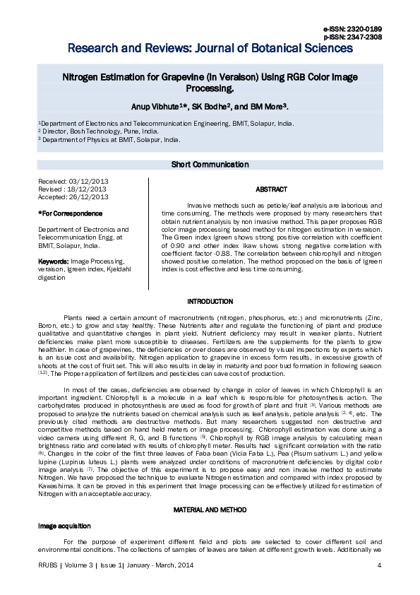 (PDF) Nitrogen Estimation for Grapevine (In Veraison) Using RGB Color Image Processing