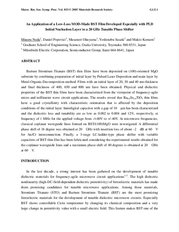 (PDF) An Application of a Low-Loss MOD-Made BST Film Developed ...