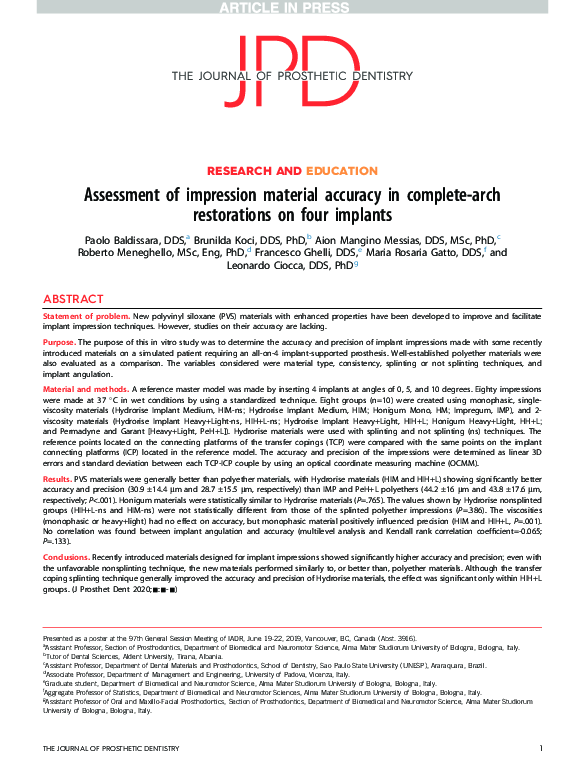 (PDF) Assessment of impression material accuracy in complete-arch ...