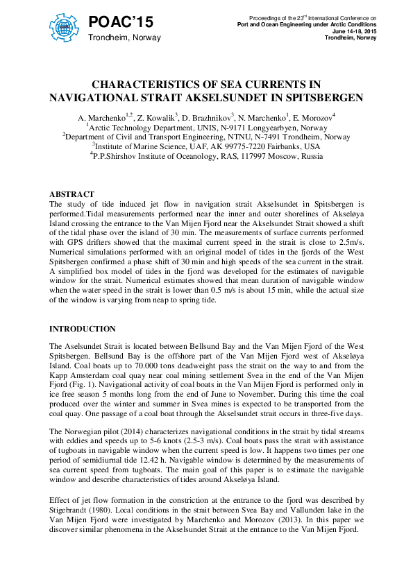 (PDF) Characteristics of Sea Current in Navigational Strait Akselsundet ...