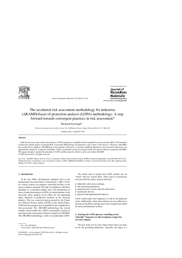 (PDF) The accidental risk assessment methodology for industries (ARAMIS ...