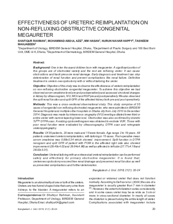 (PDF) Effectiveness of Ureteric Reimplantation on Non-Refluxing ...