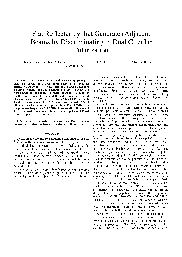 (PDF) Flat Reflectarray That Generates Adjacent Beams by Discriminating ...