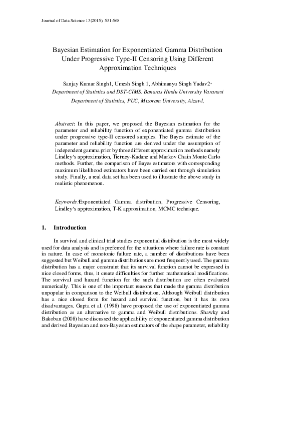 (PDF) Bayesian Estimation for Exponentiated Gamma Distribution Under Progressive Type-II ...