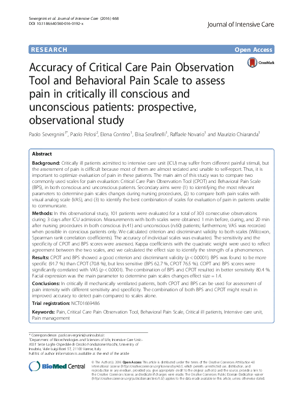(PDF) Accuracy of Critical Care Pain Observation Tool and Behavioral ...