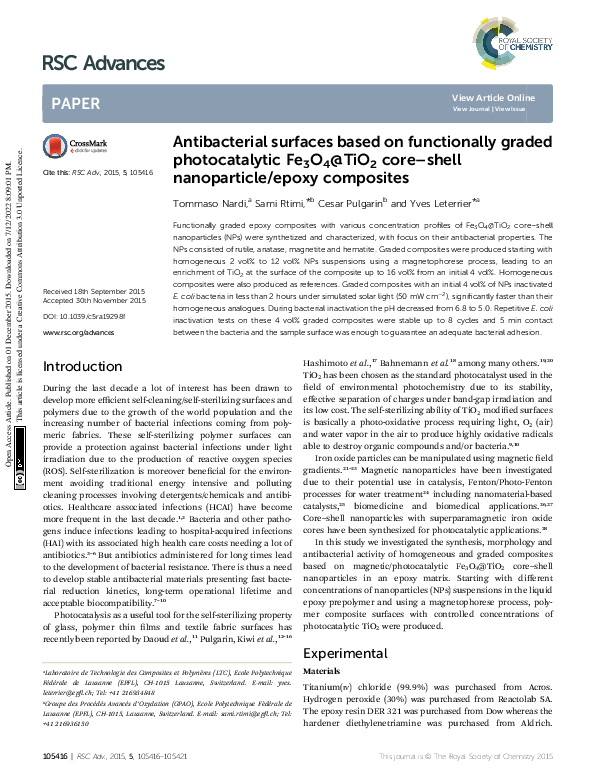 (PDF) Antibacterial surfaces based on functionally graded photocatalytic Fe3O4@TiO2 core–shell ...