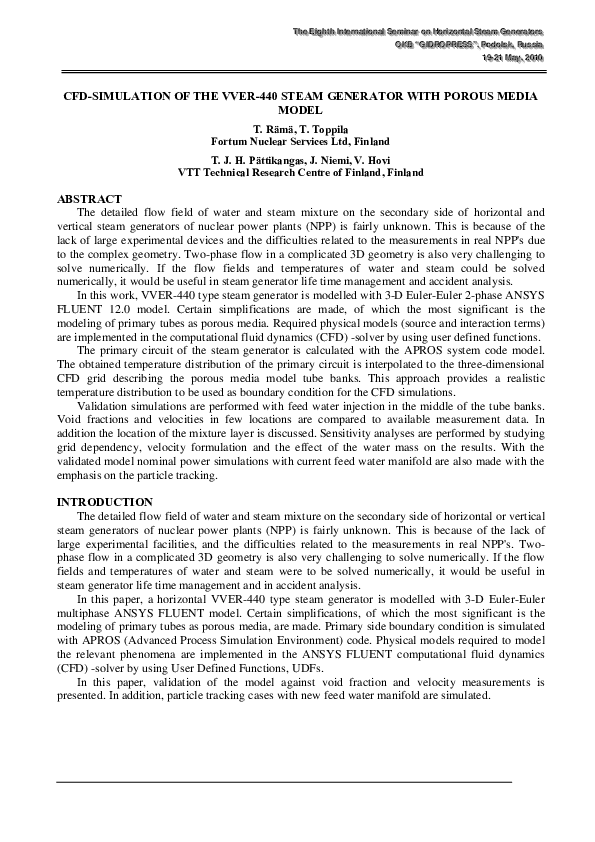 (PDF) CFD-simulation of the VVER-440 steam generator with porous media ...